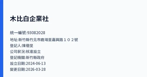 木比白企業社的照片-統編 93082028(新竹縣) 公司登記資料與營業項目詳細圖表