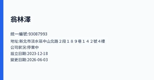翁林澤的照片-統編 93087993(新北市) 公司登記資料與營業項目詳細圖表