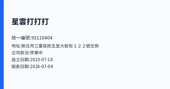星雲打打打的照片-統編 93110404(新北市) 公司登記資料與營業項目詳細圖表