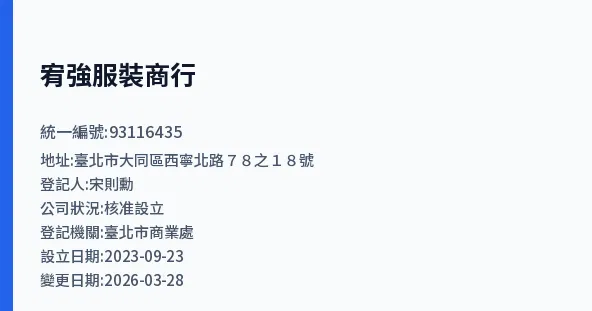 宥強服裝商行的照片-統編 93116435(臺北市) 公司登記資料與營業項目詳細圖表