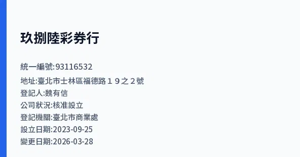 玖捌陸彩券行的照片-統編 93116532(臺北市) 公司登記資料與營業項目詳細圖表