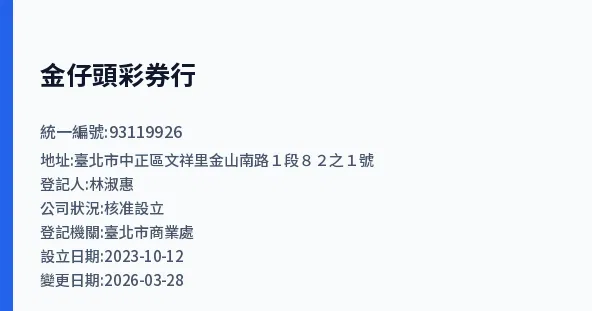 金仔頭彩券行的照片-統編 93119926(臺北市) 公司登記資料與營業項目詳細圖表