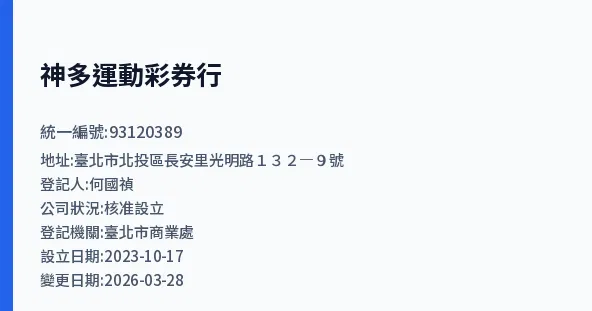 神多運動彩券行的照片-統編 93120389(臺北市) 公司登記資料與營業項目詳細圖表