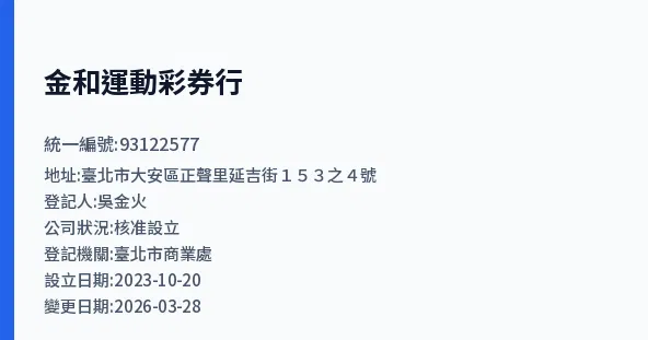 金和運動彩券行的照片-統編 93122577(臺北市) 公司登記資料與營業項目詳細圖表