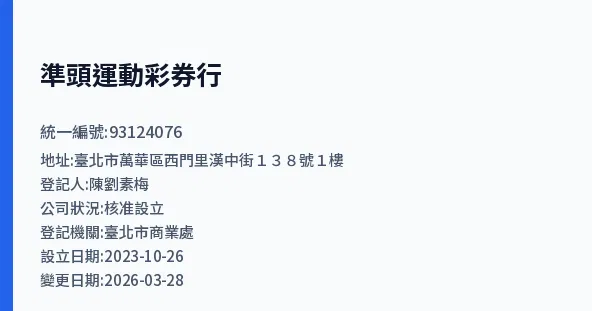 準頭運動彩券行的照片-統編 93124076(臺北市) 公司登記資料與營業項目詳細圖表