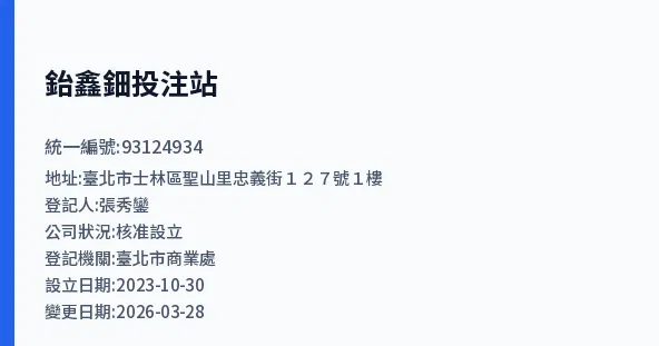 鈶鑫鈿投注站的照片-統編 93124934(臺北市) 公司登記資料與營業項目詳細圖表