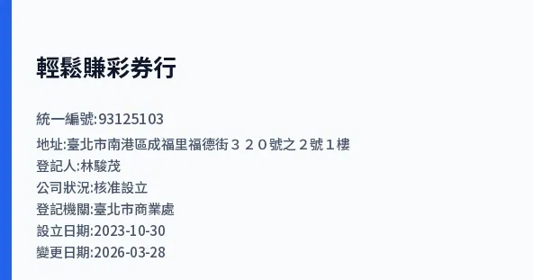 輕鬆賺彩券行的照片-統編 93125103(臺北市) 公司登記資料與營業項目詳細圖表