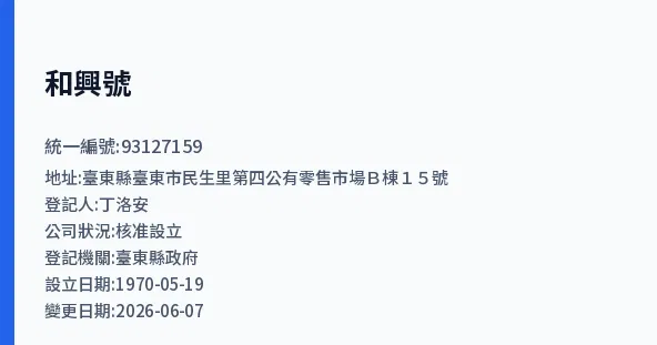 和興號的照片-統編 93127159(臺東縣) 公司登記資料與營業項目詳細圖表