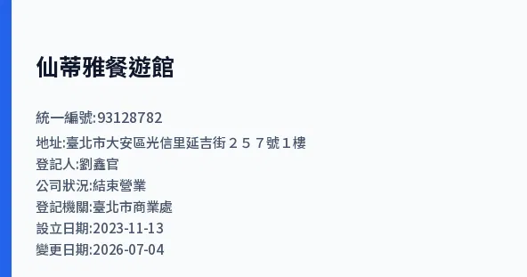 仙蒂雅餐遊館的照片-統編 93128782(臺北市) 公司登記資料與營業項目詳細圖表