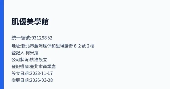 肌優美學館的照片-統編 93129852(新北市) 公司登記資料與營業項目詳細圖表
