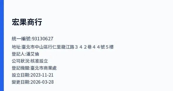 宏果商行的照片-統編 93130627(臺北市) 公司登記資料與營業項目詳細圖表