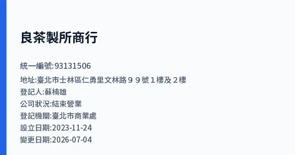 良茶製所商行的照片-統編 93131506(臺北市) 公司登記資料與營業項目詳細圖表