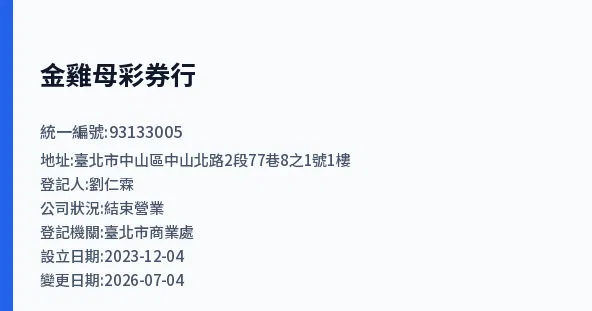 金雞母彩券行的照片-統編 93133005(臺北市) 公司登記資料與營業項目詳細圖表