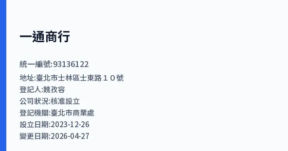 一通商行的照片-統編 93136122(臺北市) 公司登記資料與營業項目詳細圖表