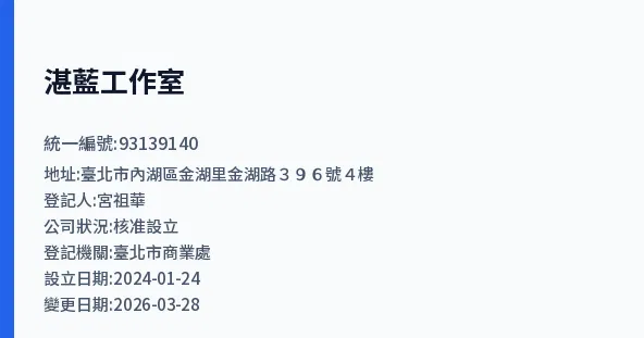 湛藍工作室的照片-統編 93139140(臺北市) 公司登記資料與營業項目詳細圖表