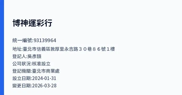 博神運彩行的照片-統編 93139964(臺北市) 公司登記資料與營業項目詳細圖表