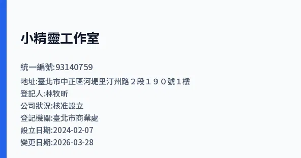 小精靈工作室的照片-統編 93140759(臺北市) 公司登記資料與營業項目詳細圖表