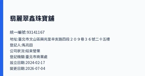 翡麗翠鑫珠寶舖的照片-統編 93141167(臺北市) 公司登記資料與營業項目詳細圖表
