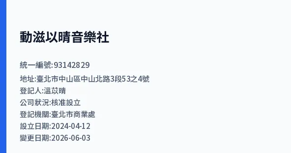 動滋以晴音樂社的照片-統編 93142829(臺北市) 公司登記資料與營業項目詳細圖表