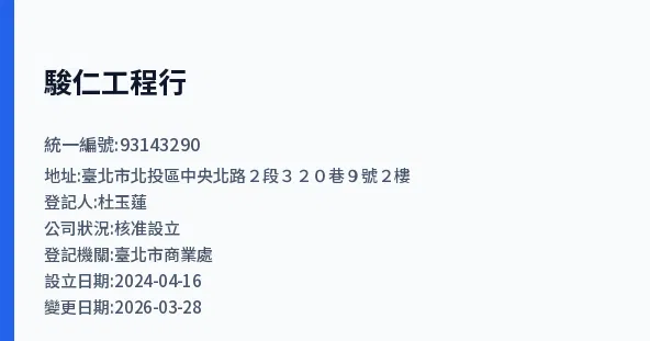 駿仁工程行的照片-統編 93143290(臺北市) 公司登記資料與營業項目詳細圖表