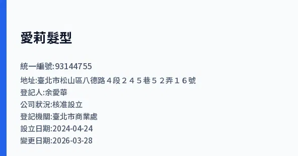 愛莉髮型的照片-統編 93144755(臺北市) 公司登記資料與營業項目詳細圖表