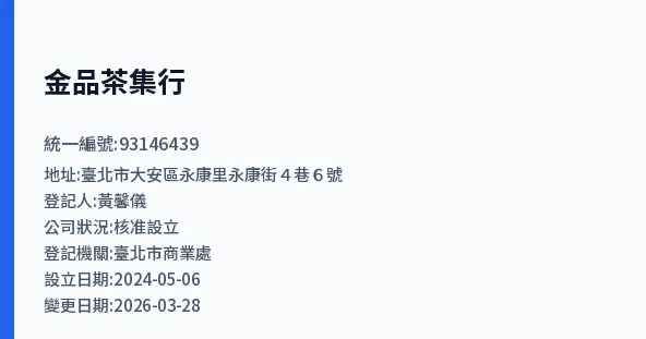 金品茶集行的照片-統編 93146439(臺北市) 公司登記資料與營業項目詳細圖表