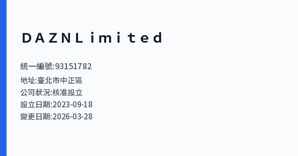 DAZN Limited的照片-統編 93151782(臺北市) 公司登記資料與營業項目詳細圖表