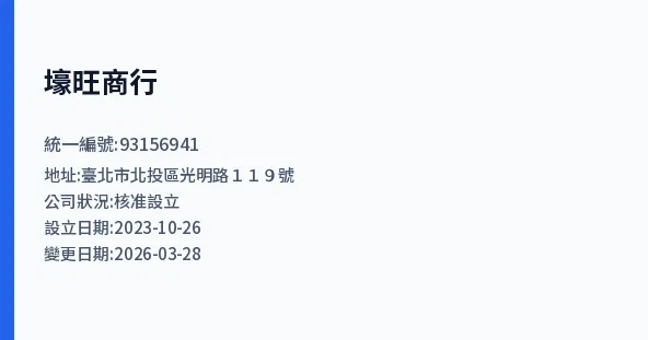 壕旺商行的照片-統編 93156941(臺北市) 公司登記資料與營業項目詳細圖表