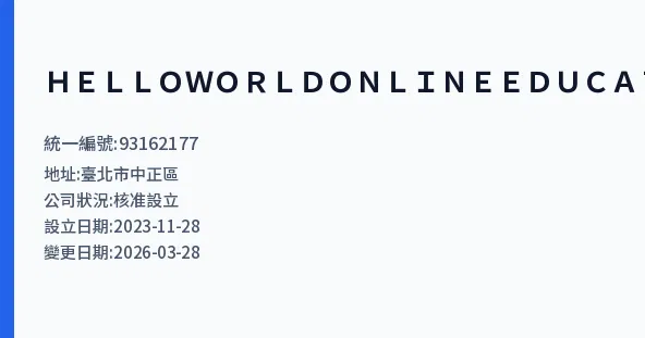 HELLOWORLD ONLINE EDUCATION PTE. LTD.的照片-統編 93162177(臺北市) 公司登記資料與營業項目詳細圖表