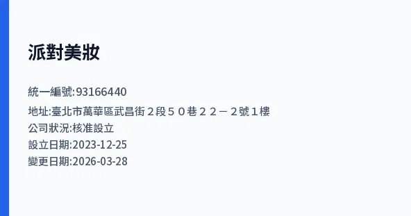 派對美妝的照片-統編 93166440(臺北市) 公司登記資料與營業項目詳細圖表