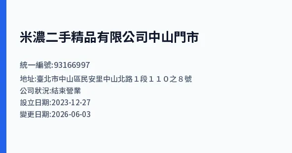米濃二手精品有限公司中山門市的照片-統編 93166997(臺北市) 公司登記資料與營業項目詳細圖表