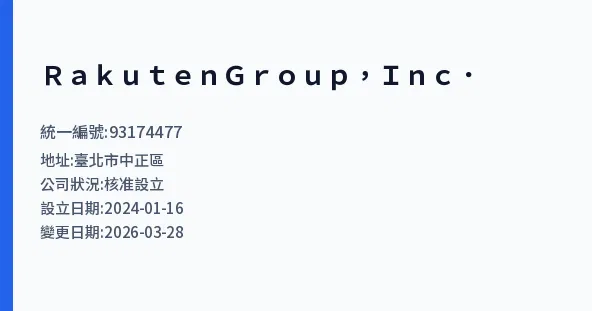 Rakuten Group, Inc.的照片-統編 93174477(臺北市) 公司登記資料與營業項目詳細圖表