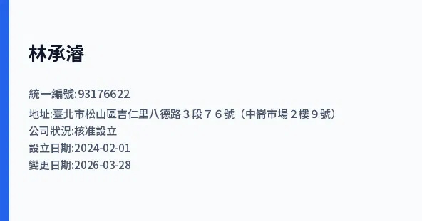林承濬的照片-統編 93176622(臺北市) 公司登記資料與營業項目詳細圖表