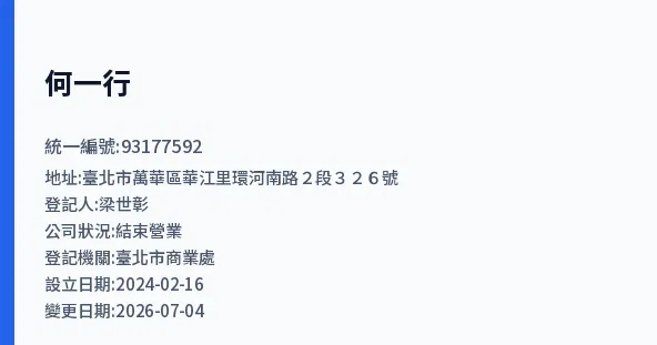 何一行的照片-統編 93177592(臺北市) 公司登記資料與營業項目詳細圖表