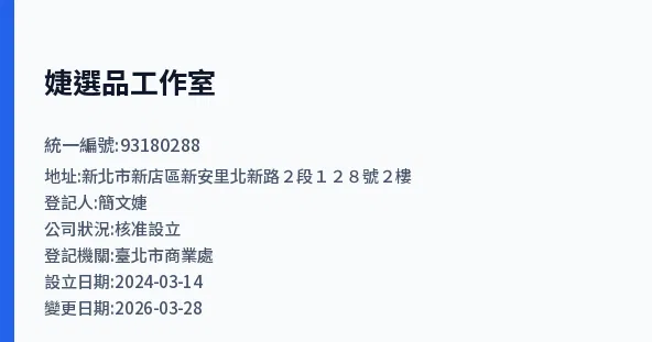 婕選品工作室的照片-統編 93180288(新北市) 公司登記資料與營業項目詳細圖表