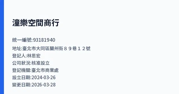 潼樂空間商行的照片-統編 93181940(臺北市) 公司登記資料與營業項目詳細圖表
