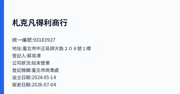札克凡得利商行的照片-統編 93183927(臺北市) 公司登記資料與營業項目詳細圖表