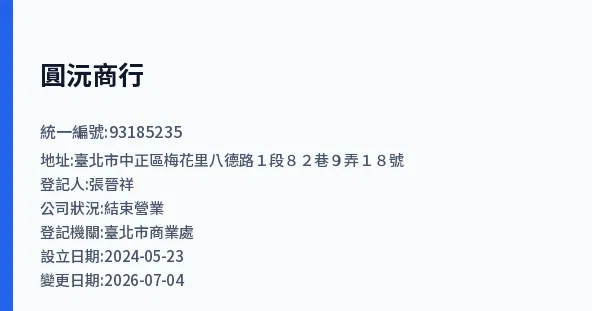 圓沅商行的照片-統編 93185235(臺北市) 公司登記資料與營業項目詳細圖表