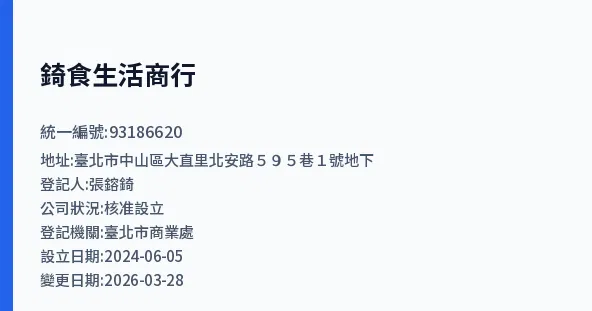 錡食生活商行的照片-統編 93186620(臺北市) 公司登記資料與營業項目詳細圖表