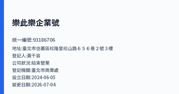 樂此樂企業號的照片-統編 93186706(臺北市) 公司登記資料與營業項目詳細圖表