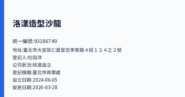 洛漾造型沙龍的照片-統編 93186749(臺北市) 公司登記資料與營業項目詳細圖表