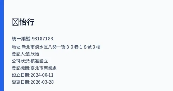 莳怡行的照片-統編 93187183(新北市) 公司登記資料與營業項目詳細圖表