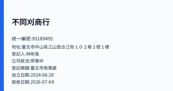 不同刈商行的照片-統編 93189491(臺北市) 公司登記資料與營業項目詳細圖表