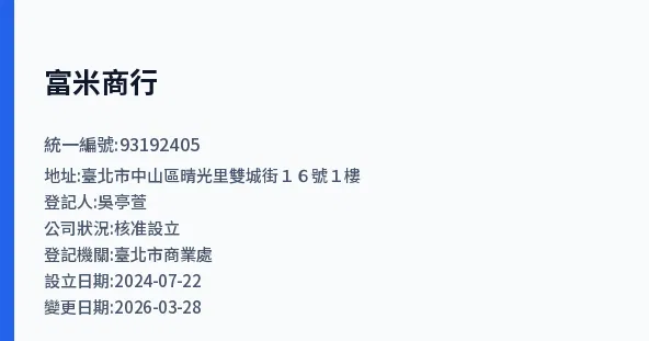 富米商行的照片-統編 93192405(臺北市) 公司登記資料與營業項目詳細圖表
