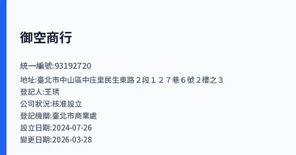 御空商行的照片-統編 93192720(臺北市) 公司登記資料與營業項目詳細圖表