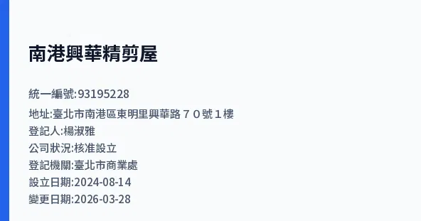 南港興華精剪屋的照片-統編 93195228(臺北市) 公司登記資料與營業項目詳細圖表