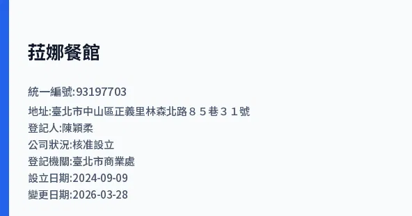 菈娜餐館的照片-統編 93197703(臺北市) 公司登記資料與營業項目詳細圖表