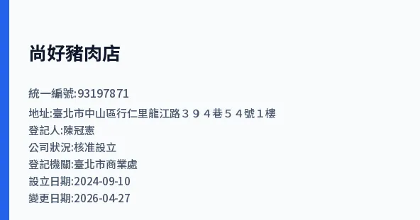 尚好豬肉店的照片-統編 93197871(臺北市) 公司登記資料與營業項目詳細圖表