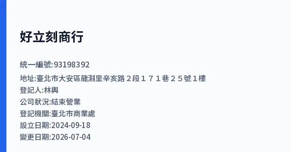 好立刻商行的照片-統編 93198392(臺北市) 公司登記資料與營業項目詳細圖表