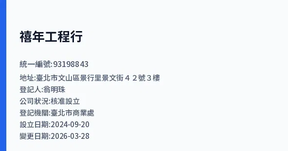 禧年工程行的照片-統編 93198843(臺北市) 公司登記資料與營業項目詳細圖表